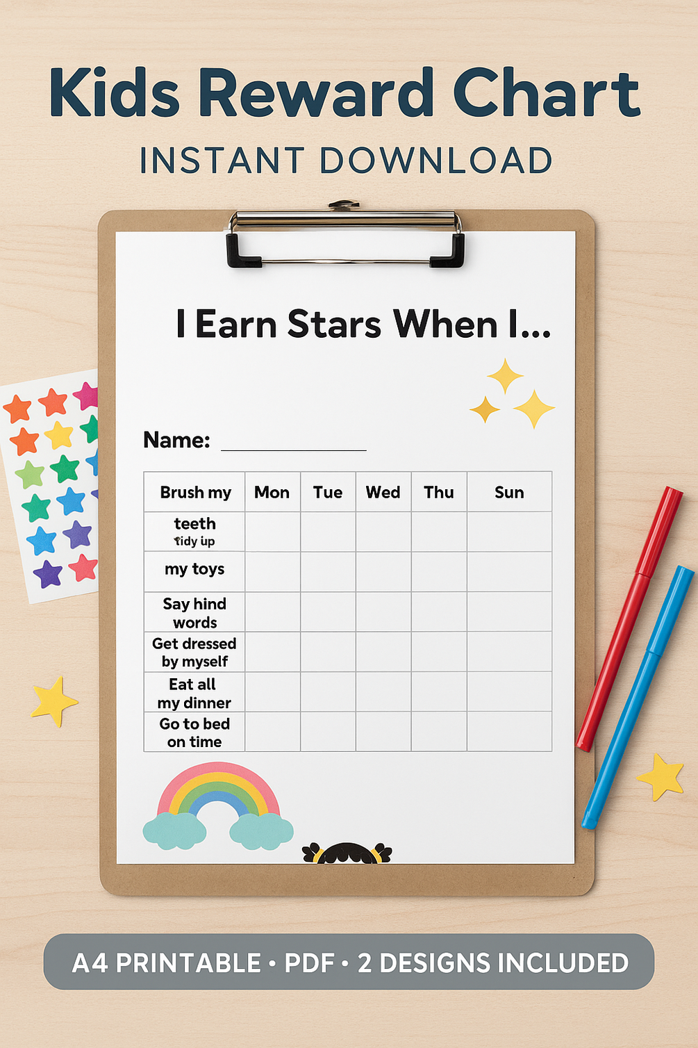 Kids Reward Chart Printable – Cute Star Chart PDF (2 Designs)