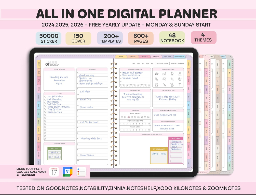 All-in-One Digital Planner 2024, 2025, 2026, Digital Planner, Digital ...