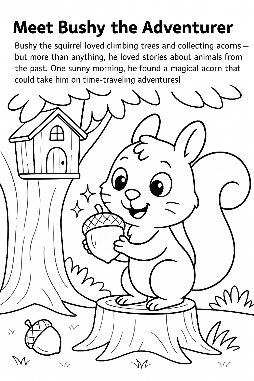 Bushy the Adventurer Squirrel - Extinct Animals coloring book