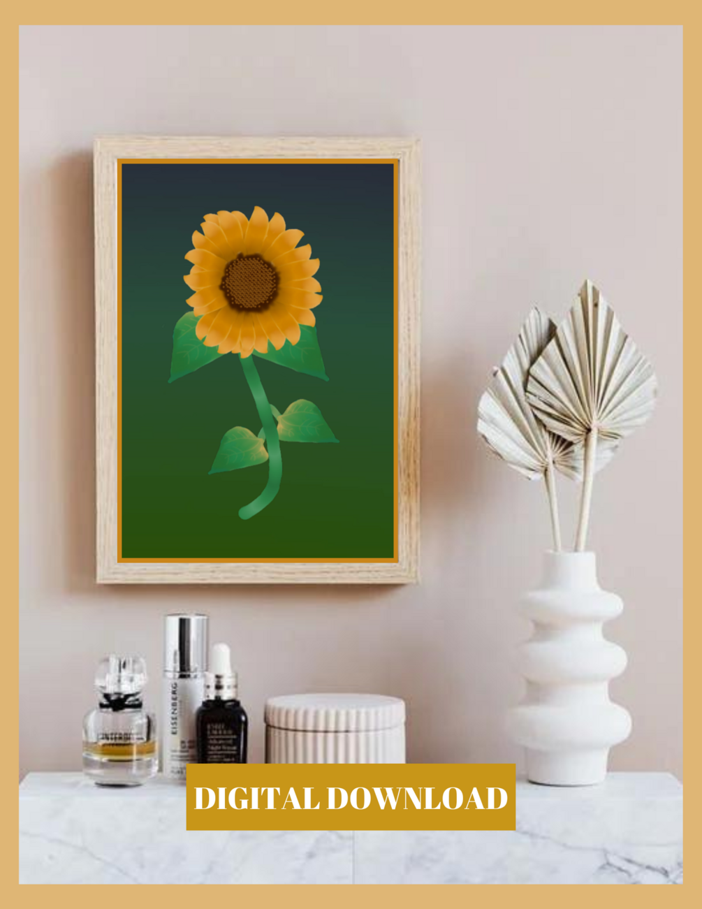 sunflower-floral-design-on-blue-green-gradient-background-wall-art