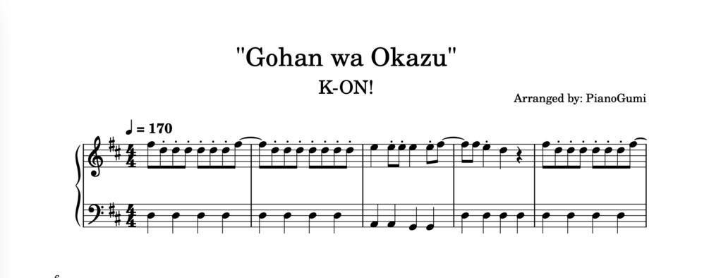 [full] K-ON! - "Gohan wa Okazu" - EASY Piano Sheet Music