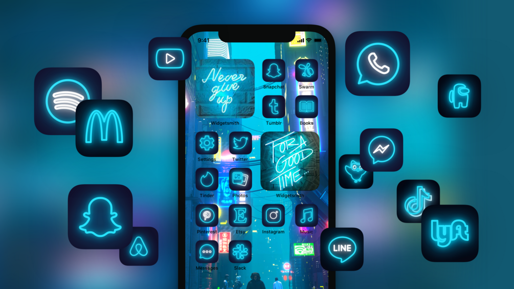 120 Blue Neon iOS 14 App Icon Pack