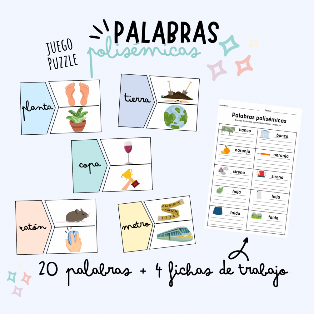 Palabras polisémicas (juego + fichas de trabajo)