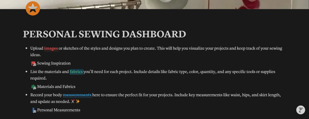 Sewing Dashboard Template