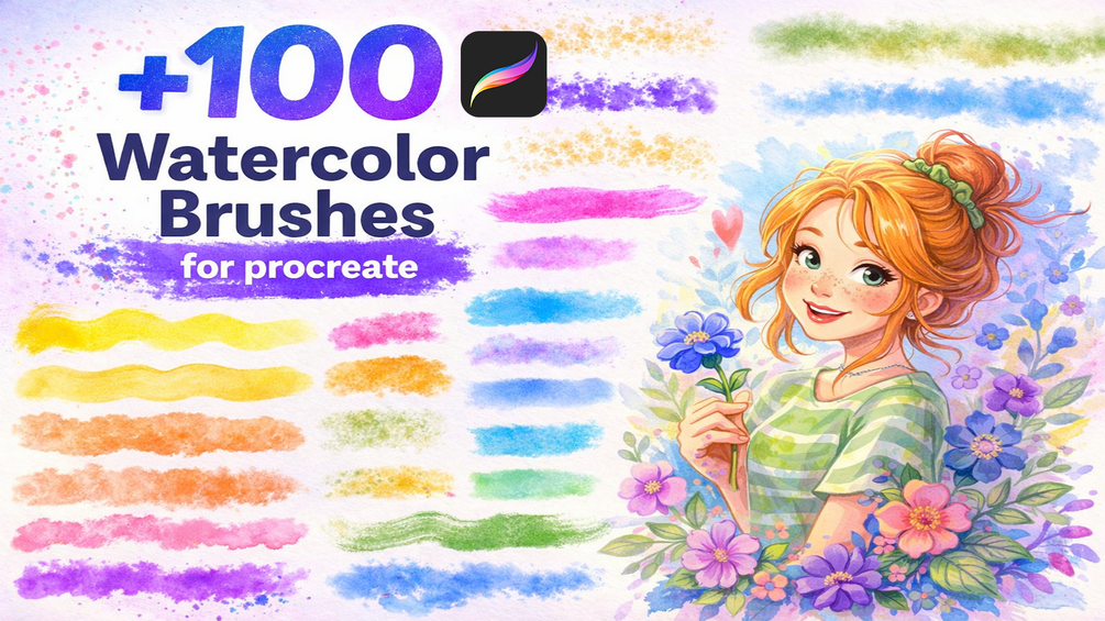 Procreate Watercolor Brushes, Realistic Watercolor Brush Set