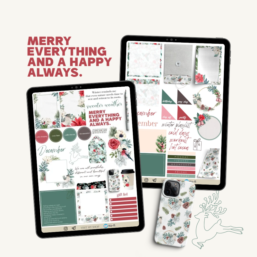 Festive December stickers, GoodNotes & PNG