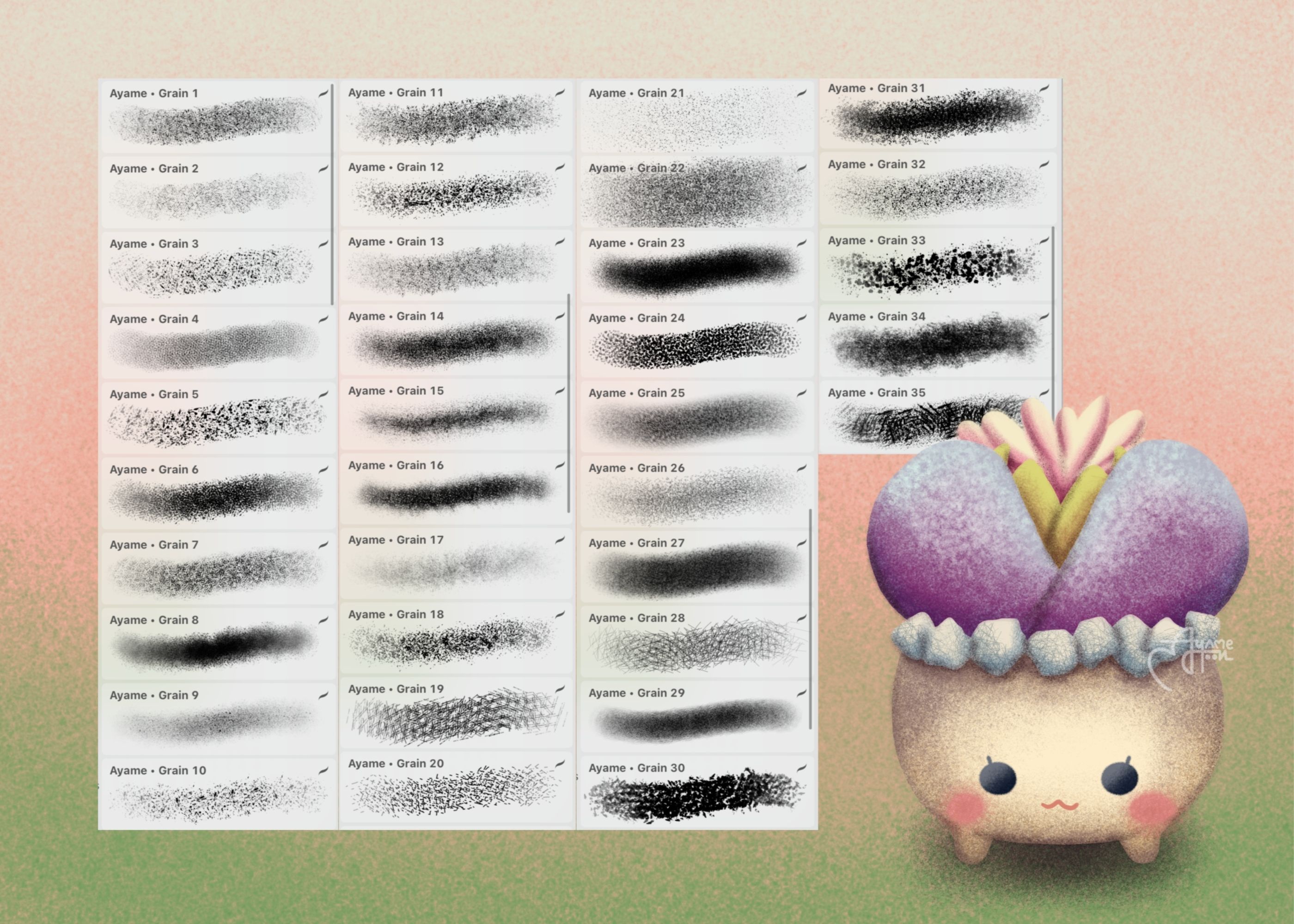 35 Bon Bon Procreate grain brushes