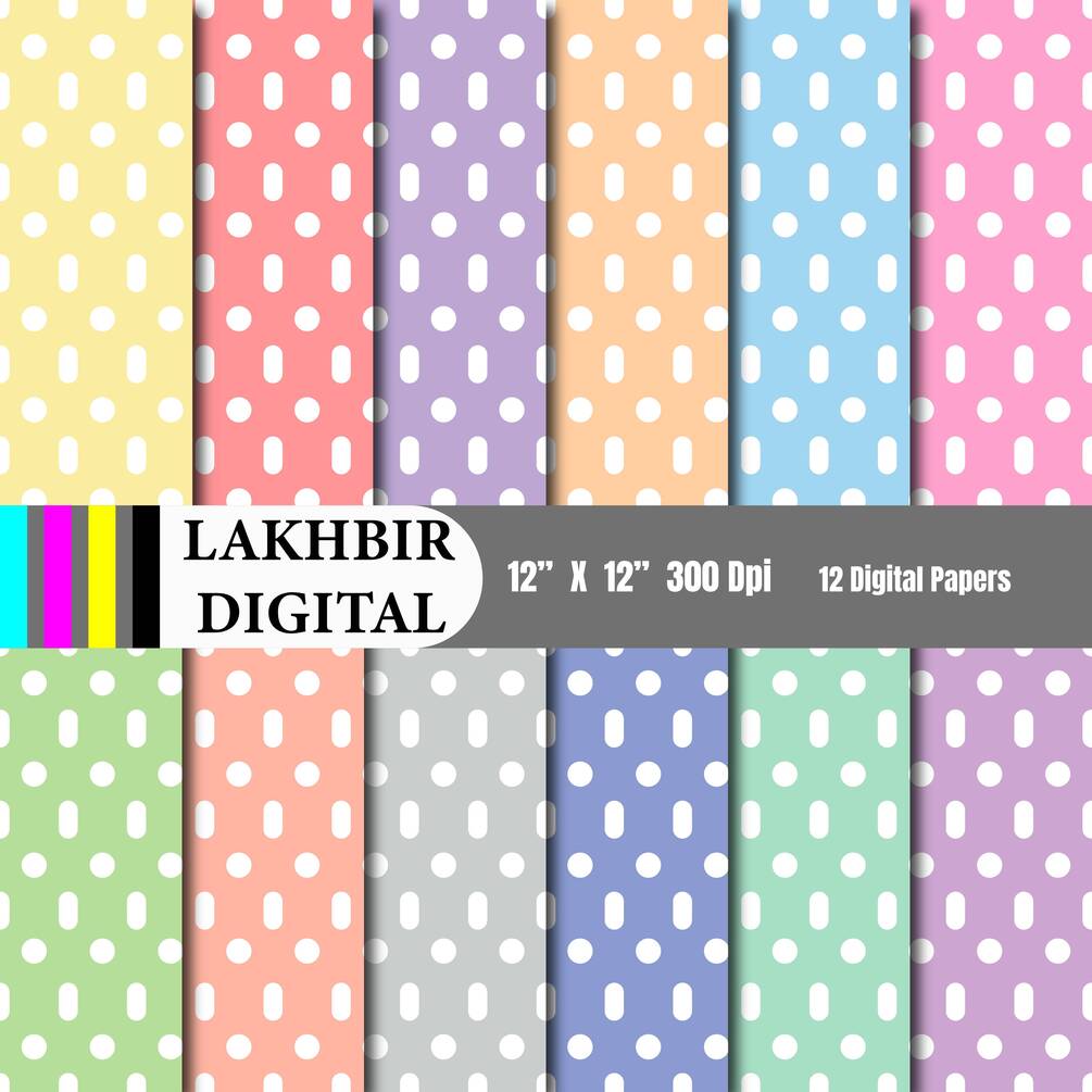 Pastel Polka Dots - seamless digital papers of 12 - 300 Dpi | LAKHBIR ...