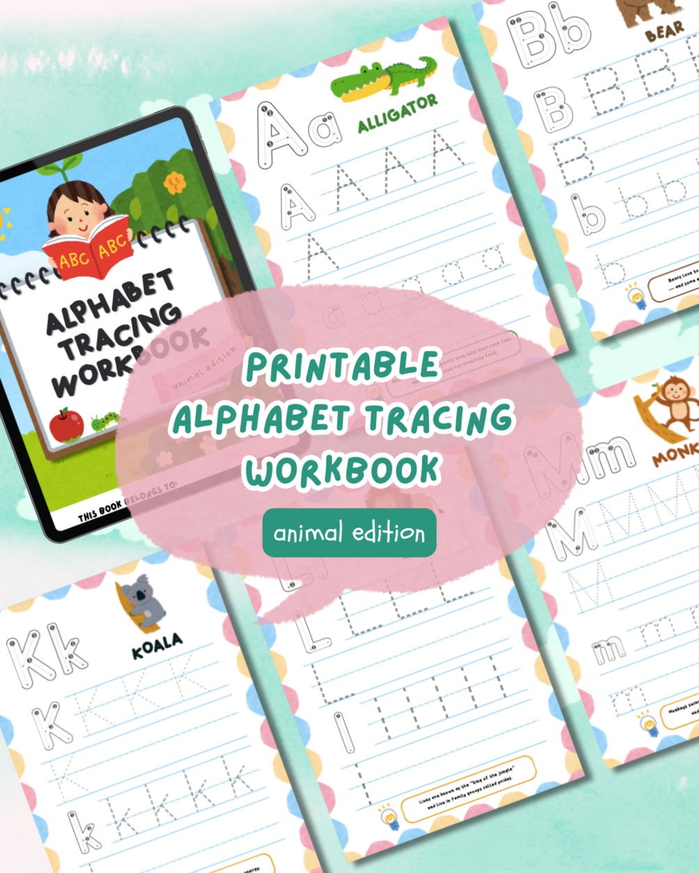 ️ Alphabet Tracing Workbook (Animal Edition) – Fun & Educational for Kids!