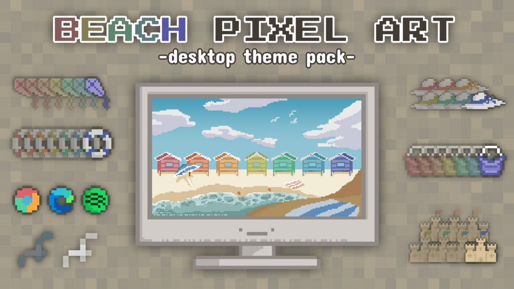 Rainbow Themed Beach Pixel Art || Desktop Theme Pack