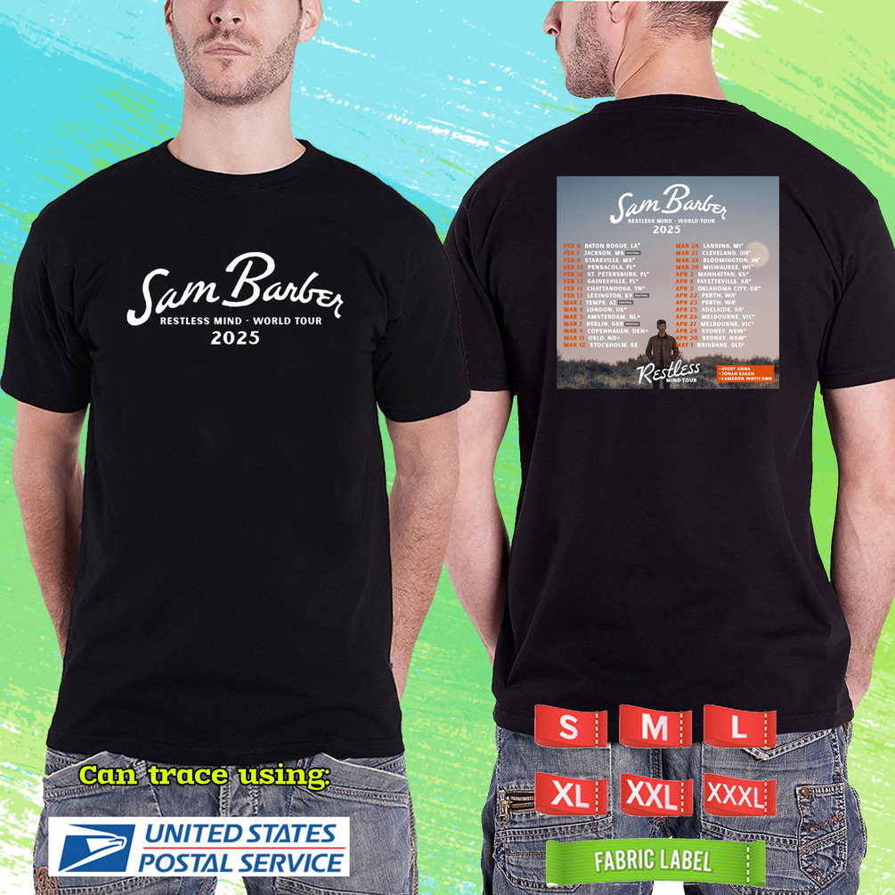 SAM BARBER RESTLESS MIND WORLD TOUR 2025. SAM BARBER. UNISEX BLACK TEE RD01
