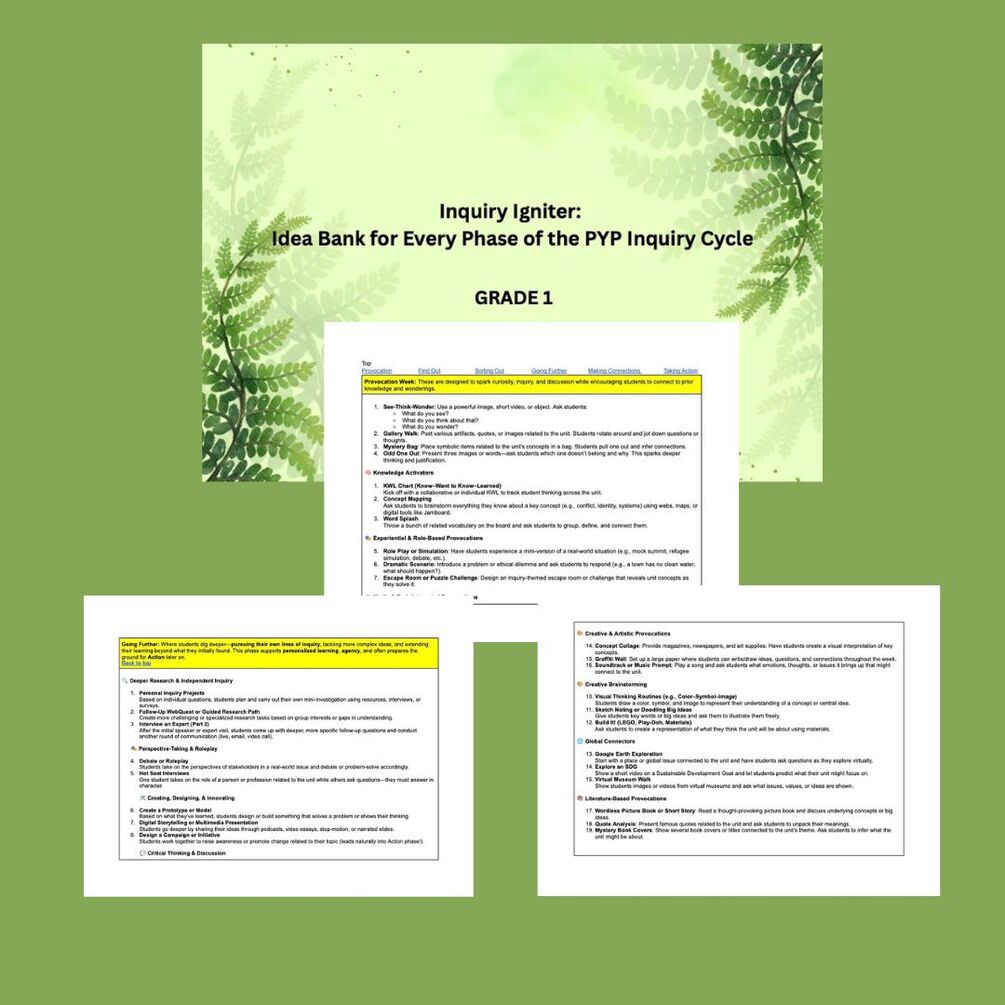 Gr. 1- Inquiry Igniter: Idea Bank for Every Phase of the PYP Inquiry Cycle