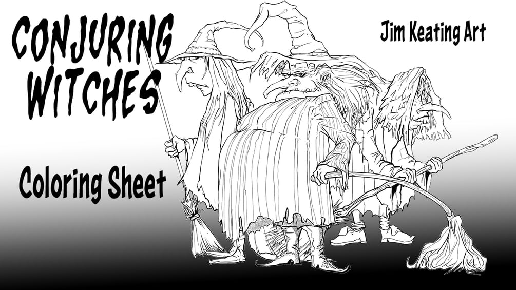 Conjuring Witches Coloring Sheet