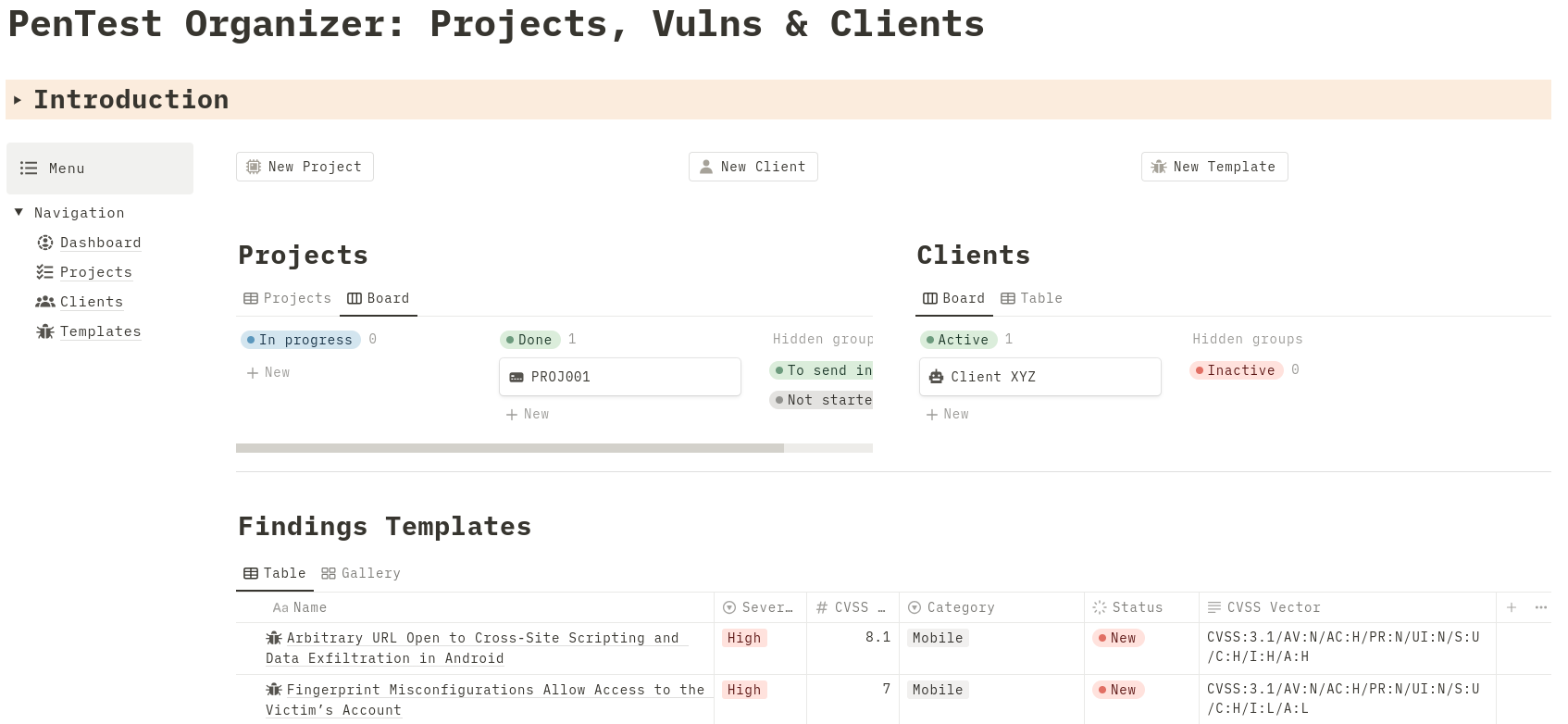 PenTest Organizer: Projects, Vulns & Clients (Notion Template)