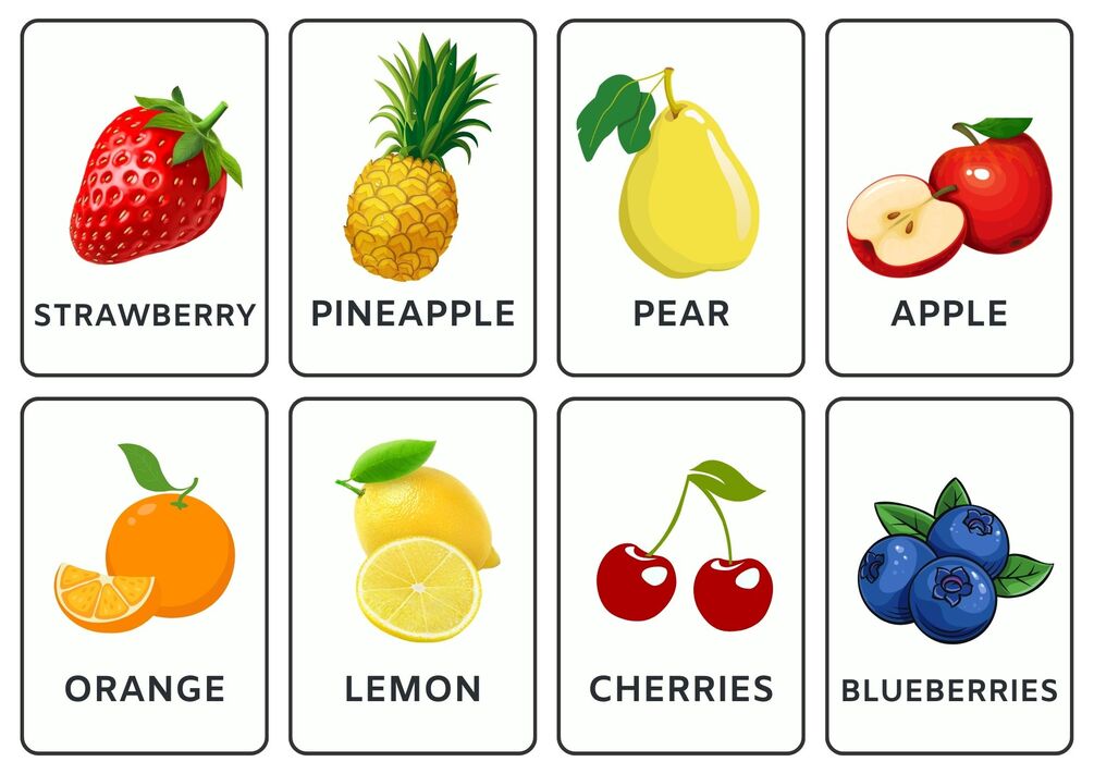 High quality Colorful Fruits Flashcards for kids In English