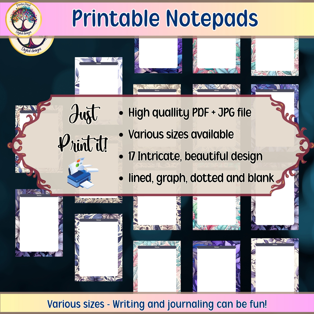 Lavander Printable Notepad - Elegant Designs - Digital Download ...