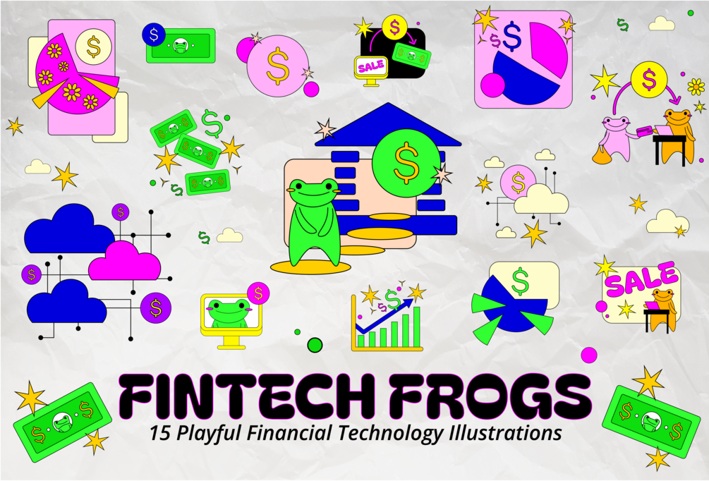 Financial Technology Illustration Set (FinTech Frogs)