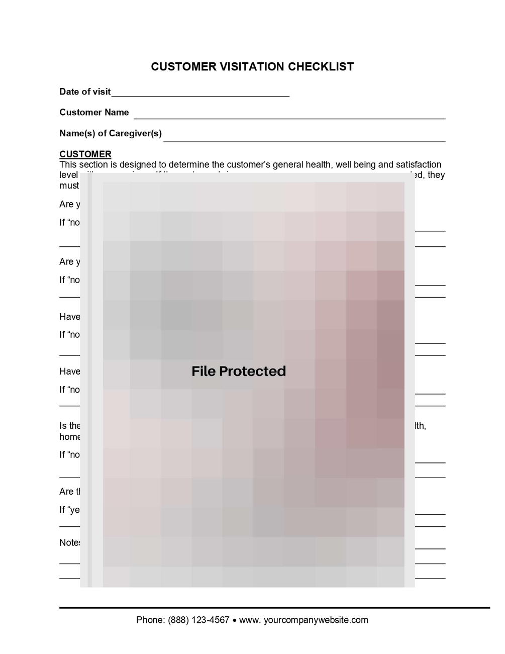 Home Care- Customer Visitation Checklist (3 Pages)