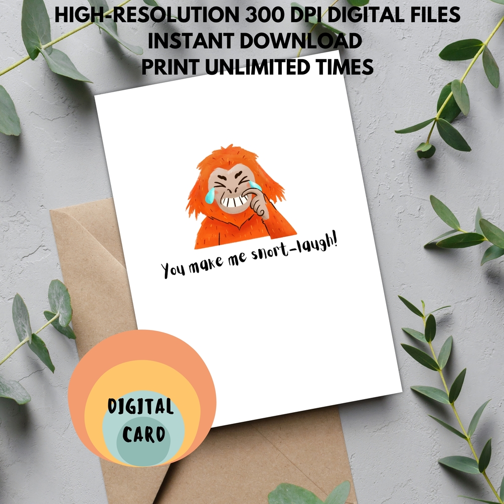 SNORT LAUGH Funny Printable Thank you card, Laughing monkey, Hilarious ...