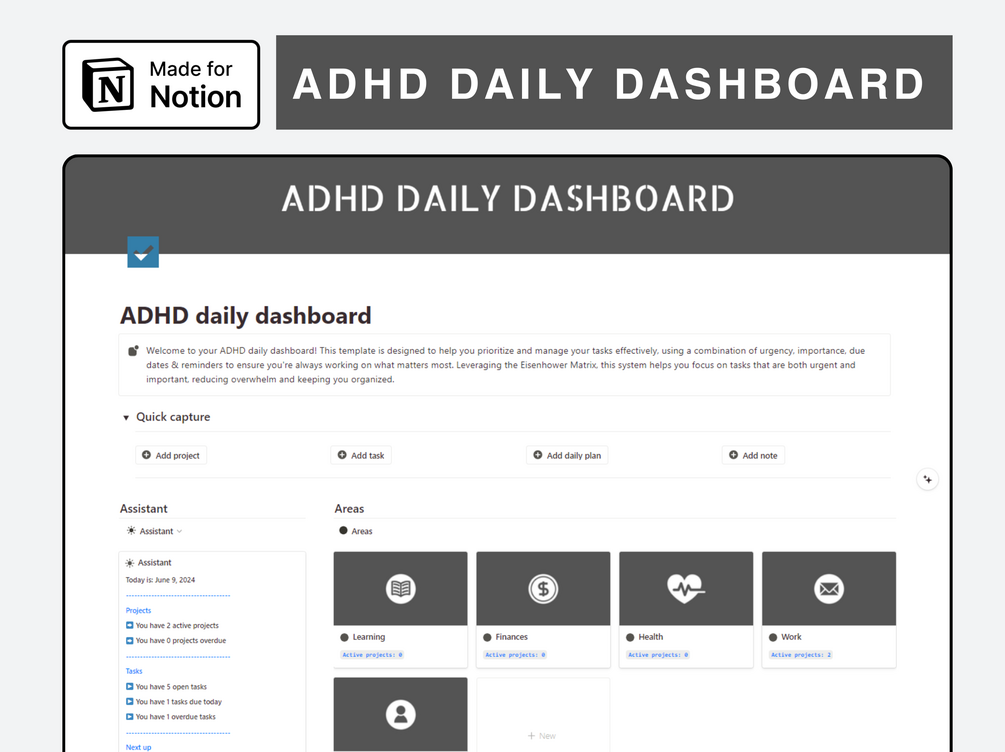 ADHD daily dashboard - Notion template