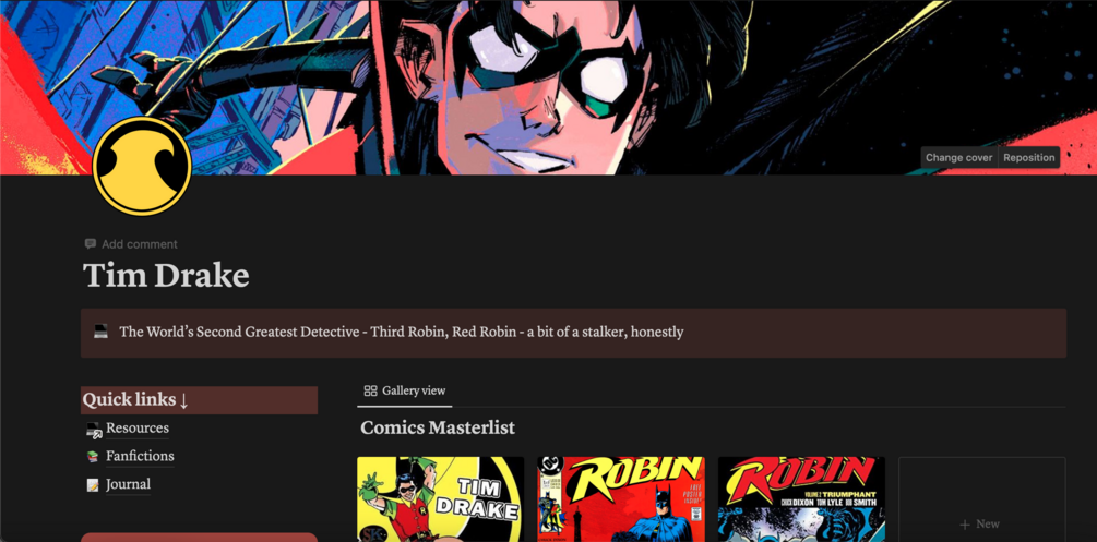 Comic book character dashboard