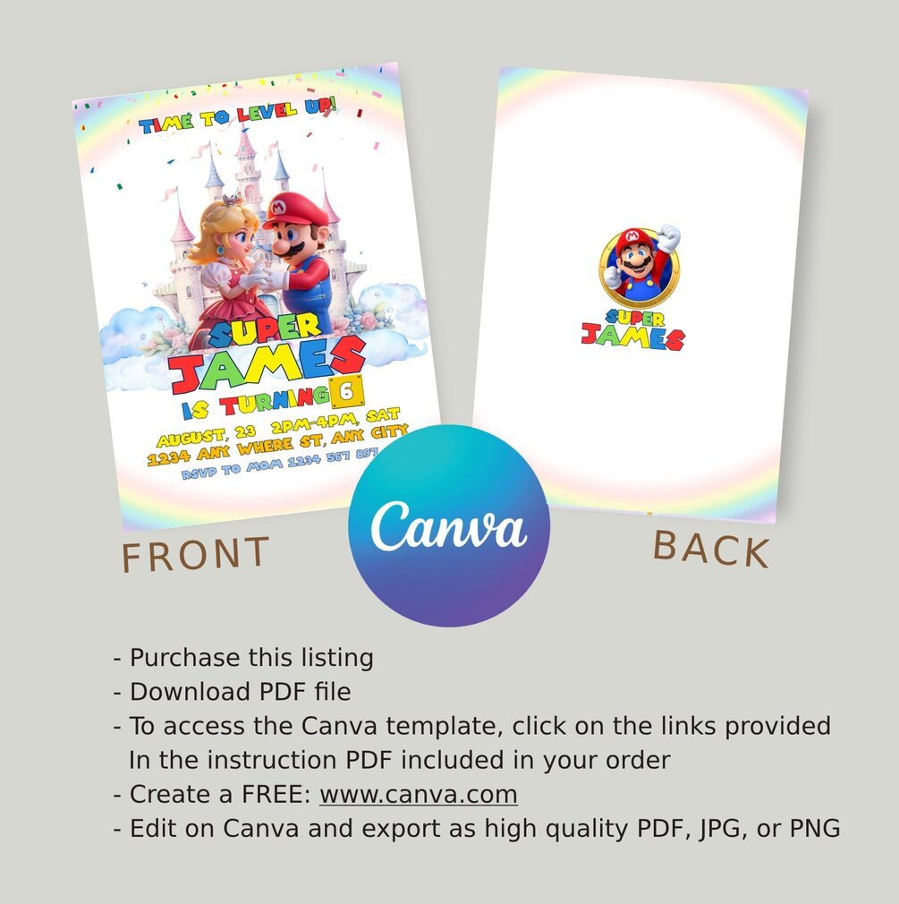 Mario Bros Invitation, boy Invite, Super Mario Birthday Invitation ...