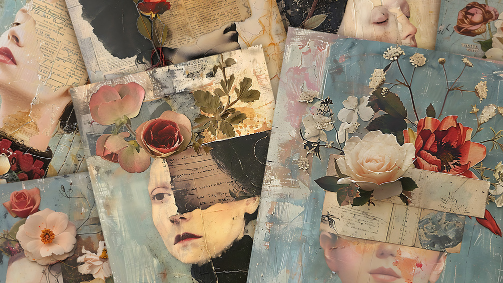 24 pc Living Nature Lady Portrait Scrappy Collage Printable Junk ...