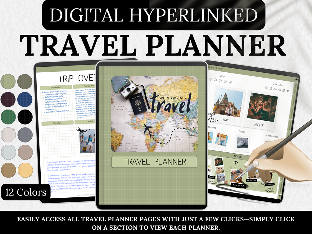 Digital Travel Planner | Hyperlinked | Travel Itinerary | Travel Journal