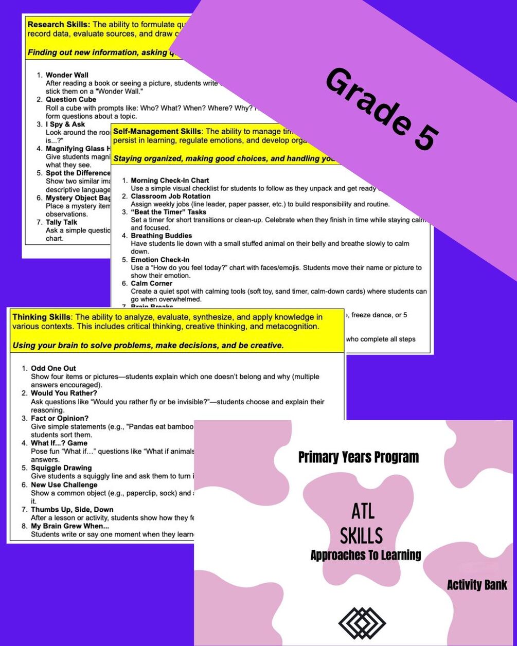 Grade 5: Easy Activity Ideas to Teach ATL Skills