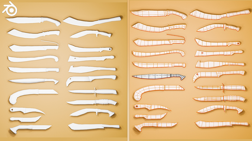 Knife Base Meshes - Low Poly