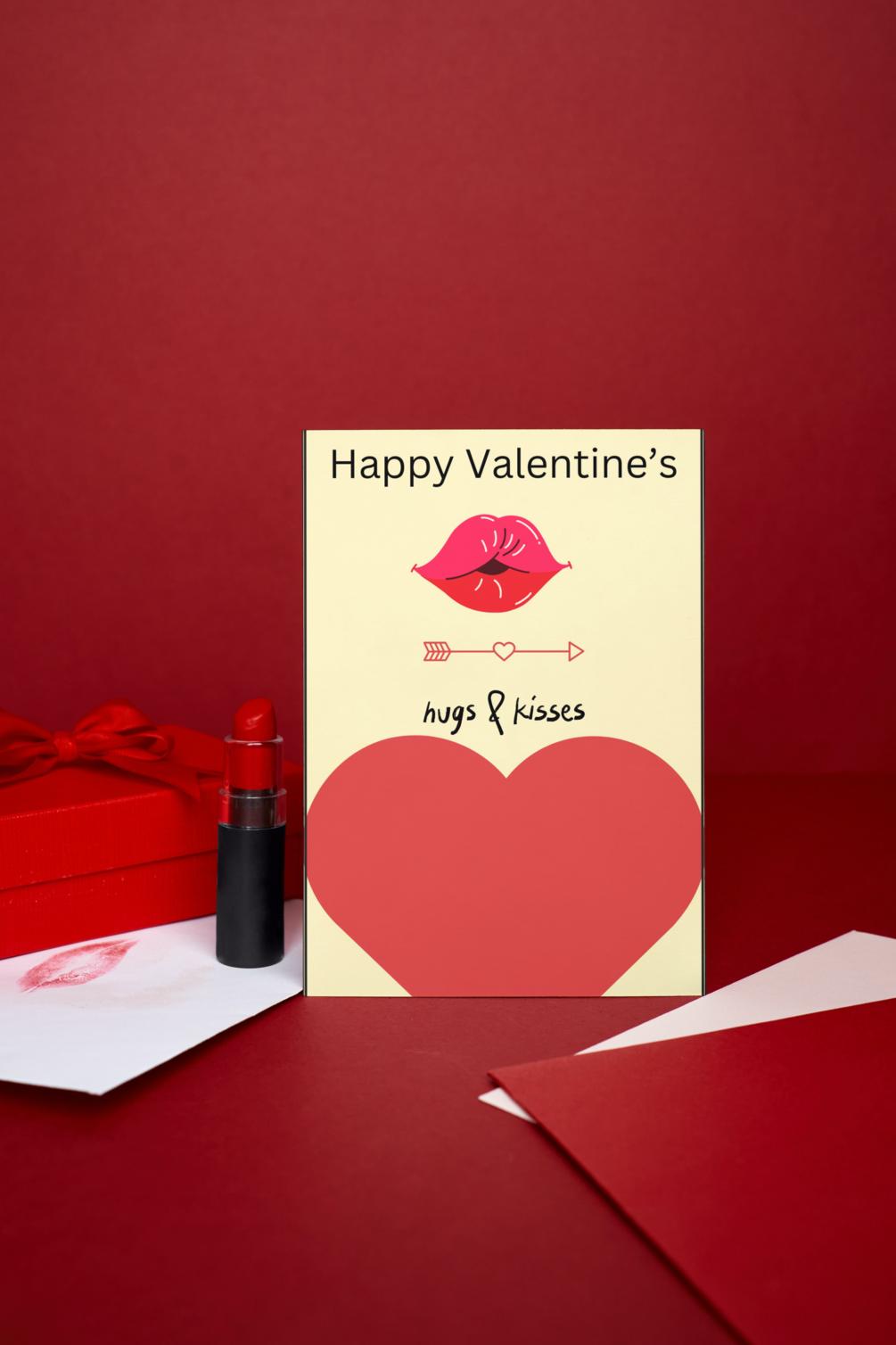 Happy Valentine's Day - Hugs and Kisses Minimalist Valentine’s Day Card ...