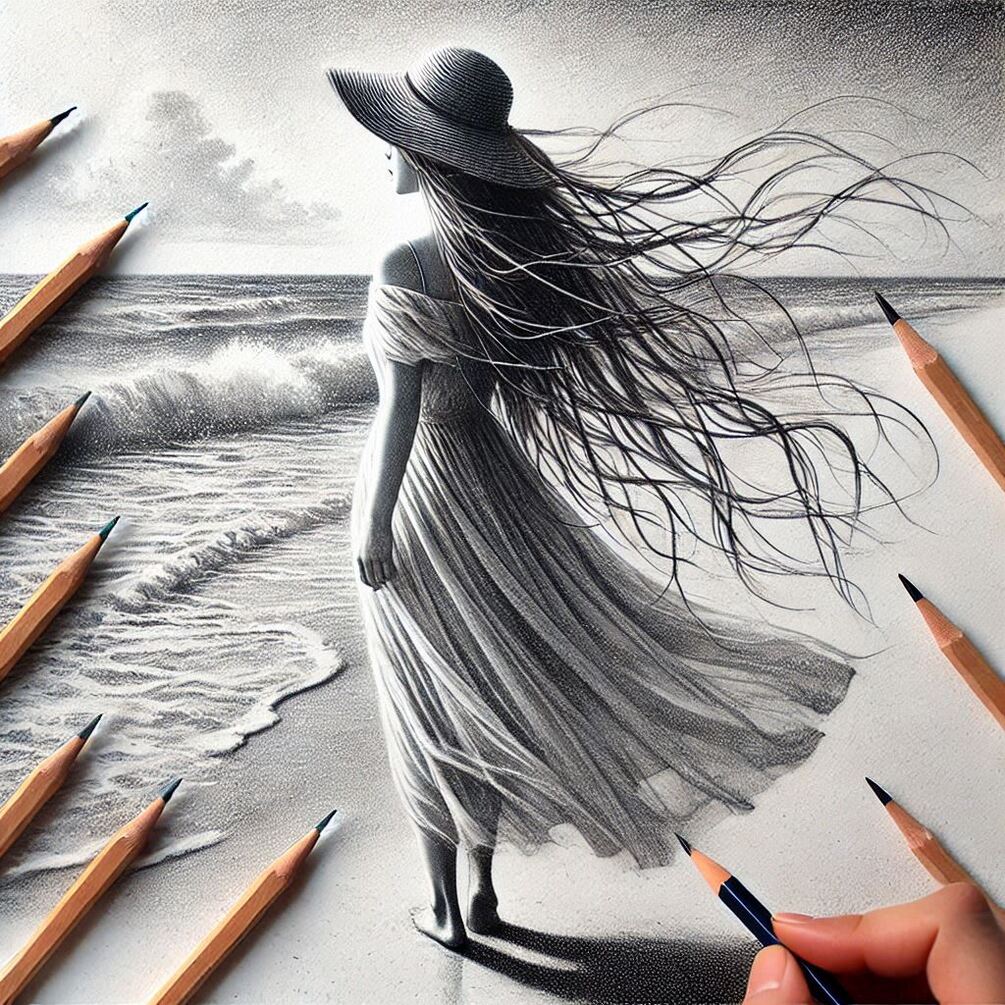 ️🌊 Serenity by the Sea: A Pencil Drawing of Tranquil Beauty 🌅
