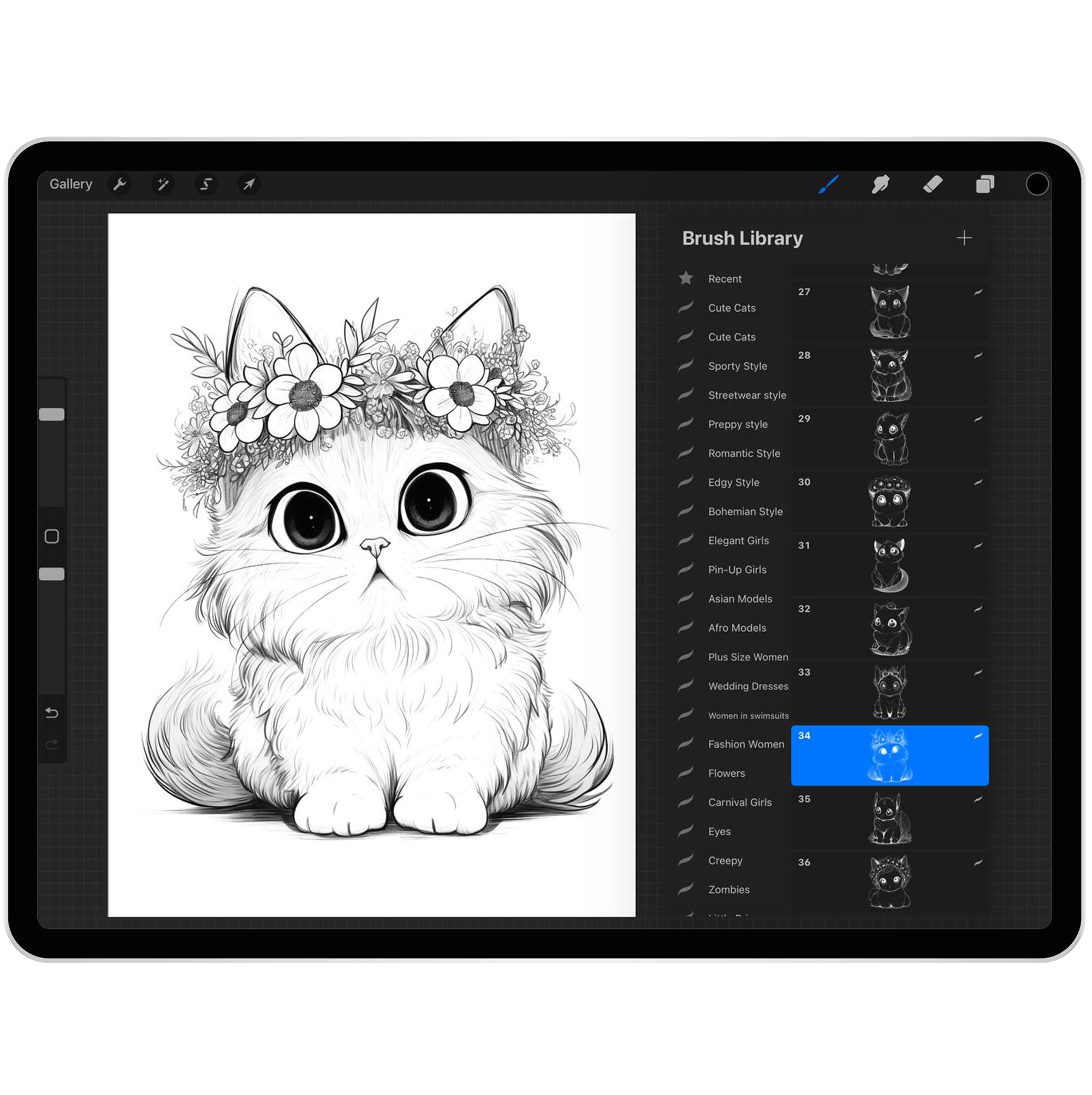 36 Cute Cats Brushes Collection for Procreate and Photoshop
