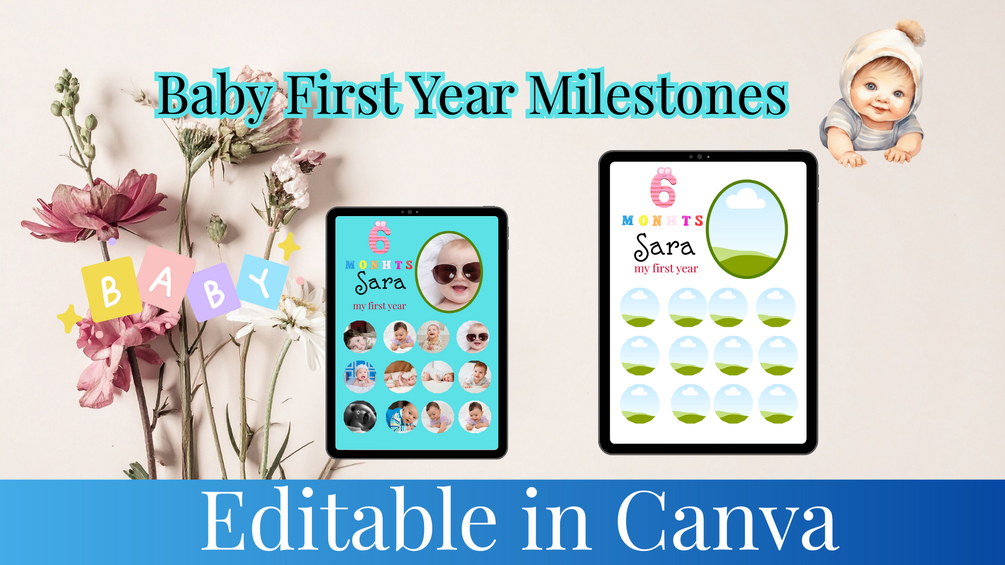 Editable Baby Monthly Milestone Board – First Year (Canva Template)