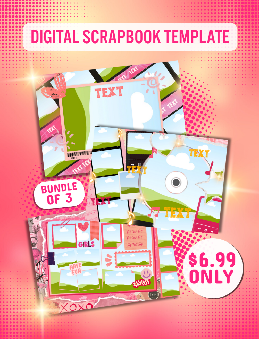 Digital Scrapbook Templates (3 in 1) Instagram carousel | Pink ...
