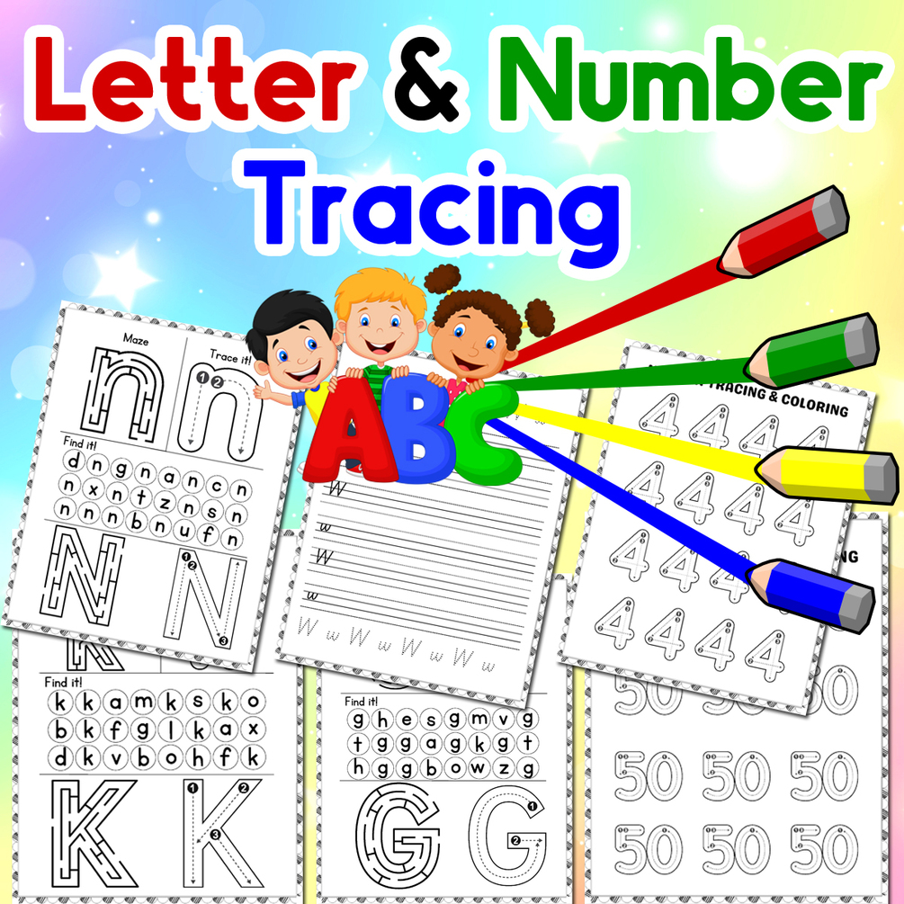 Letter and Number Tracing Activity book for kids, Canva Template