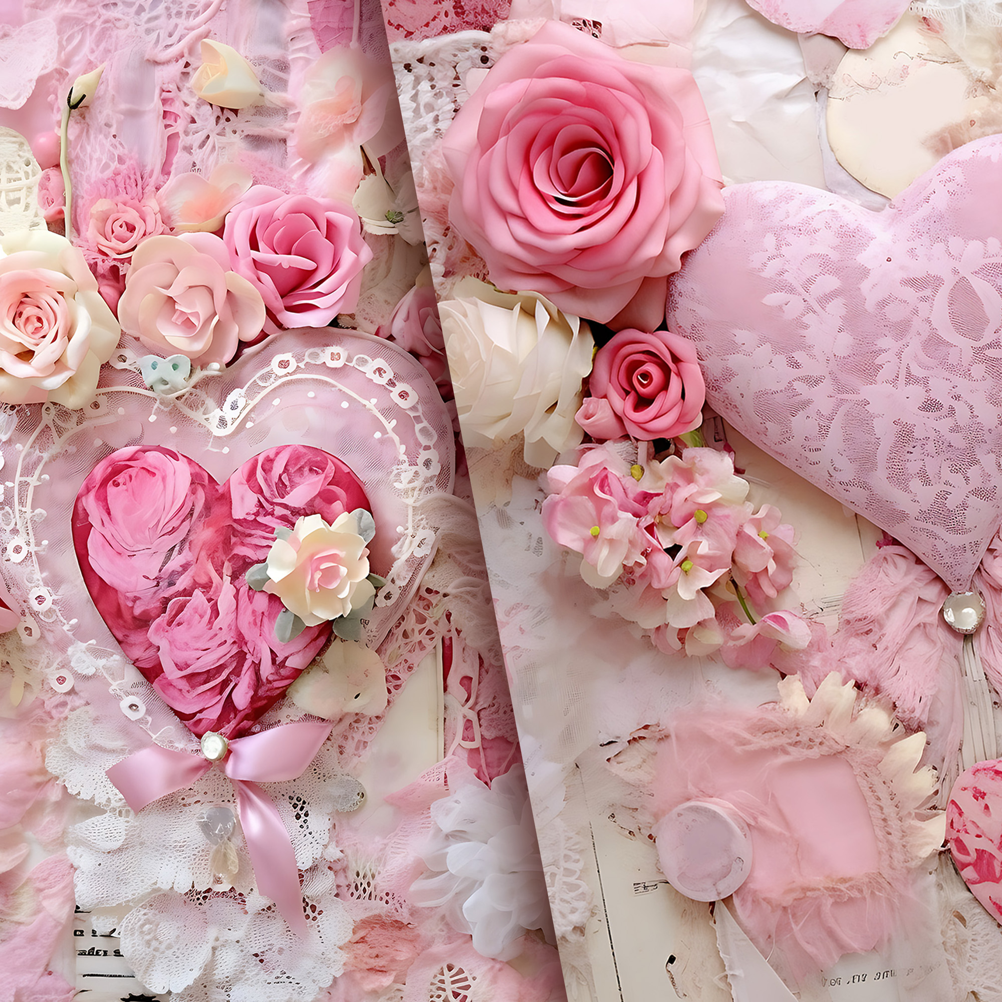 15 pc Frilly Pink Valentine Collage Printable Junk Journal Half Papers ...