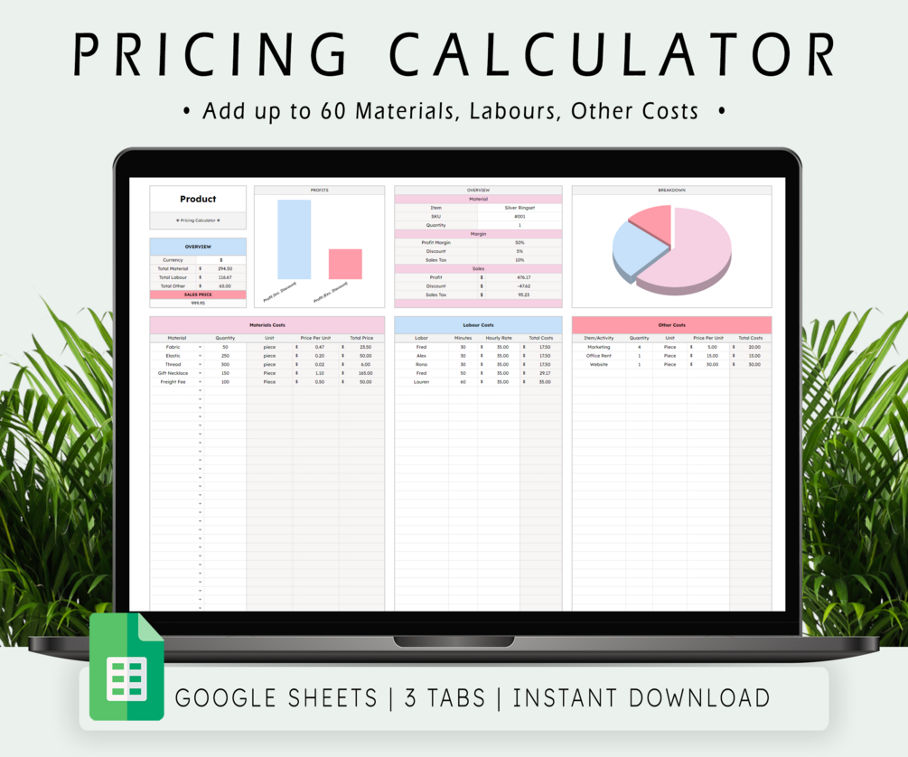 Pricing Calculator Spreadsheet Template For Google Sheets, Small ...