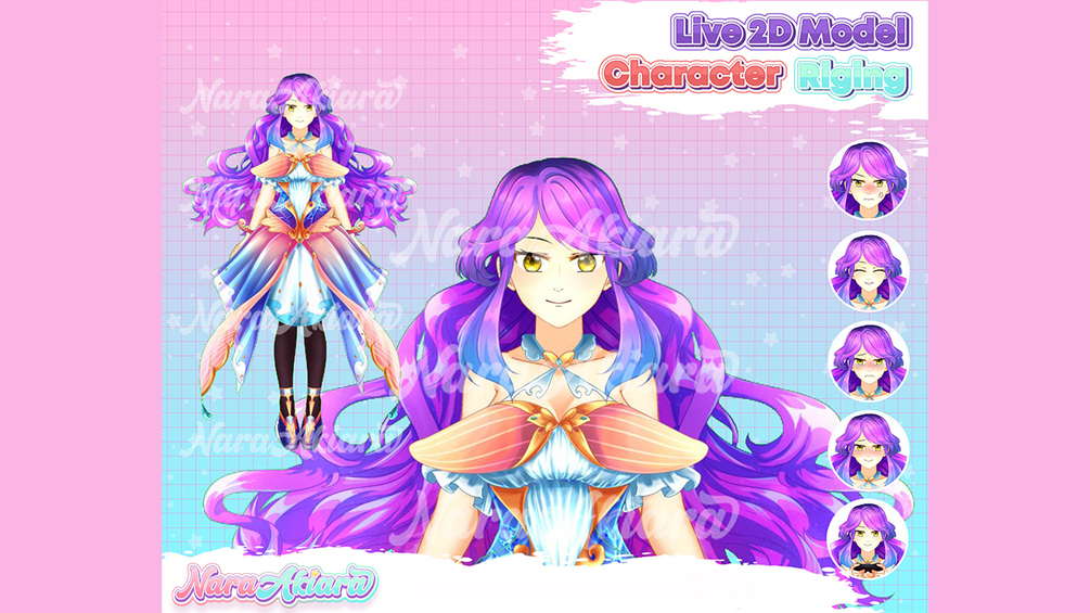 Vtuber Model and Rigging Anime Girl Purple And Blue Dress Premade ...