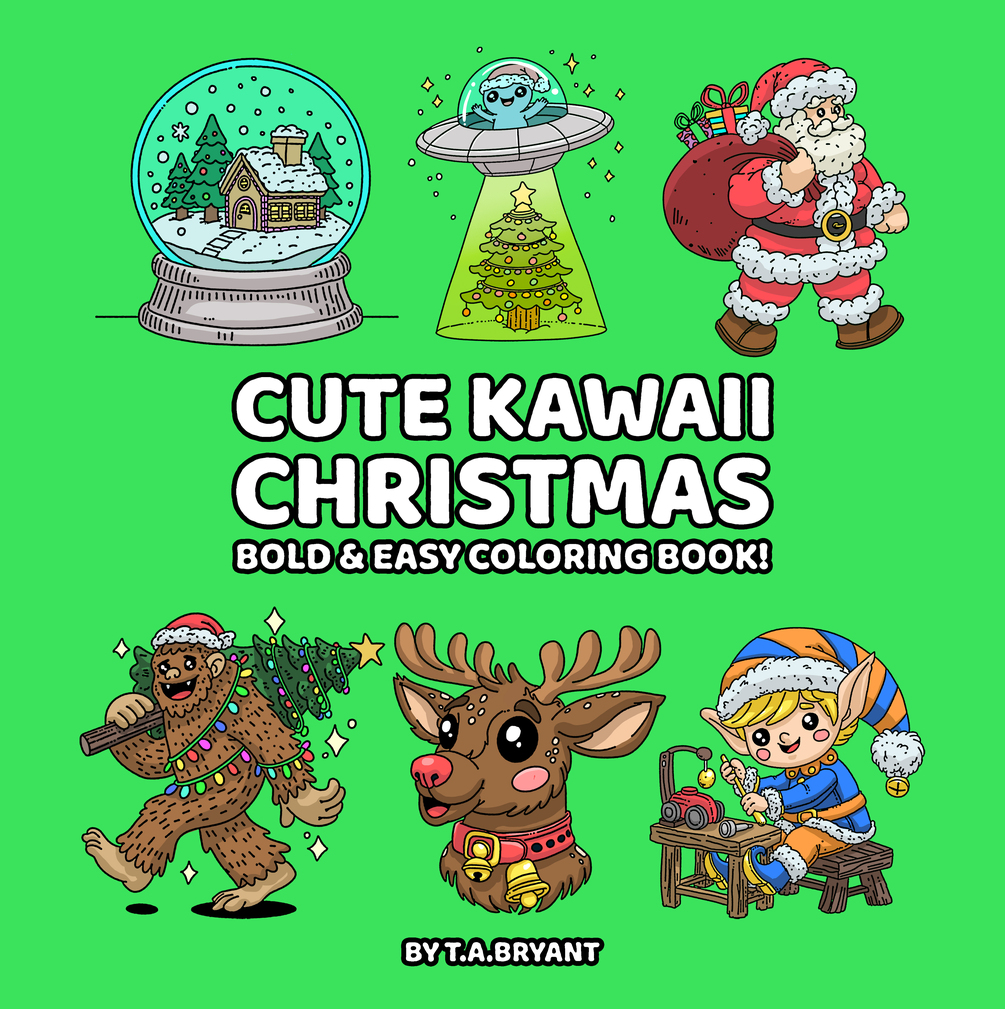Cute Kawaii Christmas: 40 Bold and Easy Coloring Book Pages | Instant ...