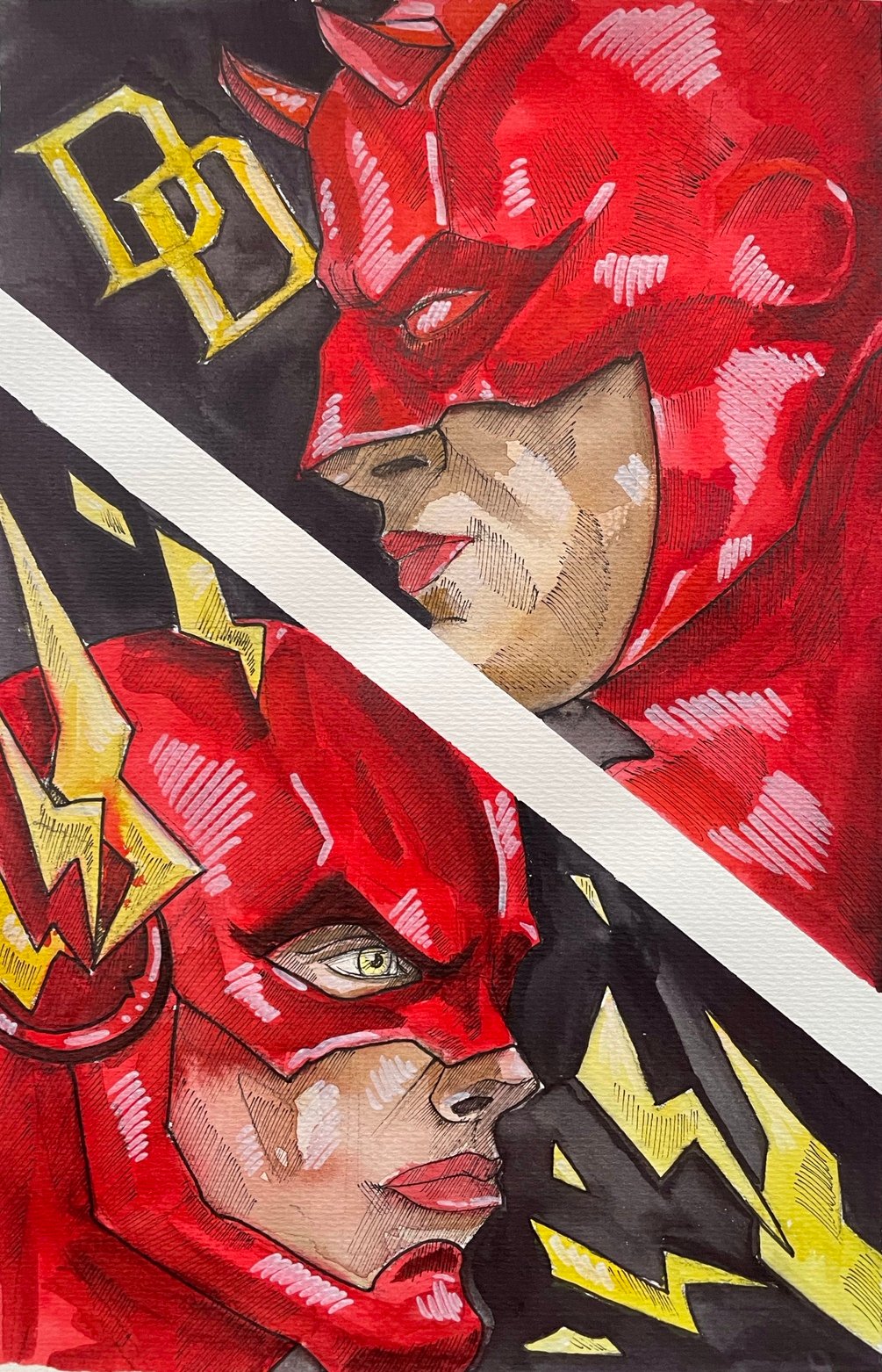 Daredevil vs. The Flash – Hand-Drawn Comic Art Print