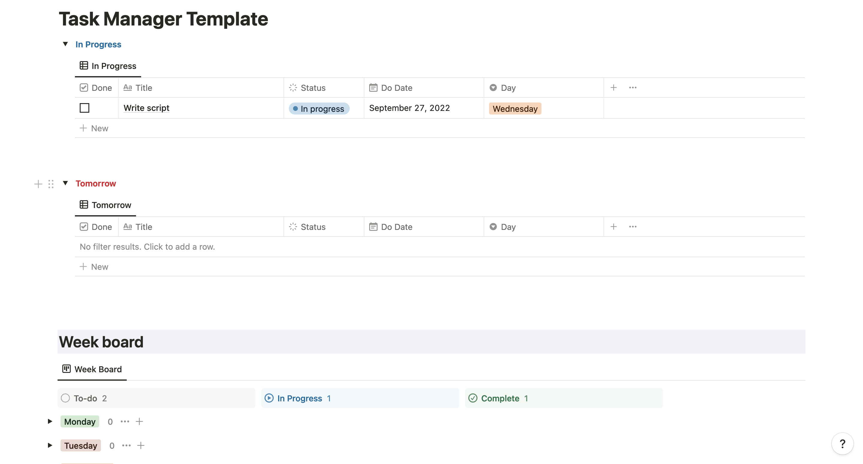 Notion task manager template
