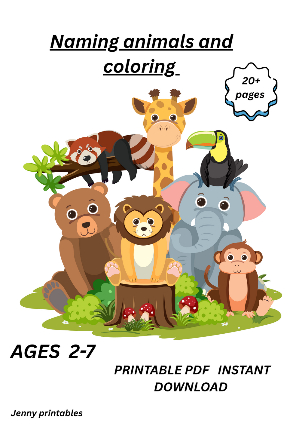 naming and coloring of animals for kid's age 2-7