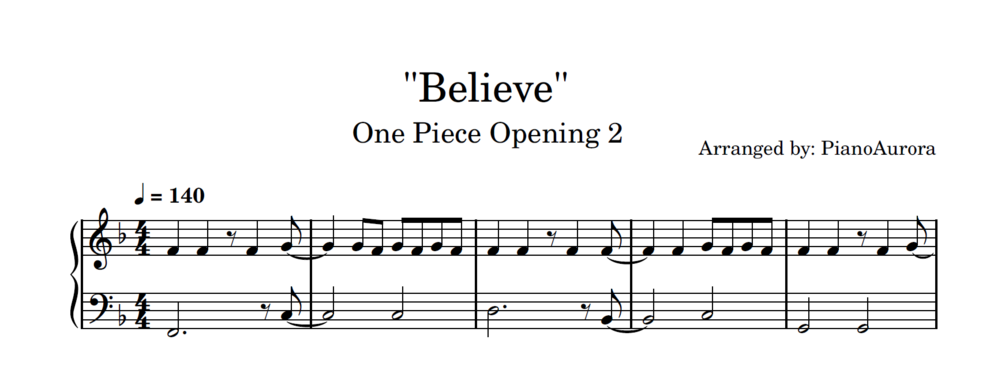 One Piece OP 2 - "Believe" - EASY Piano Sheet Music