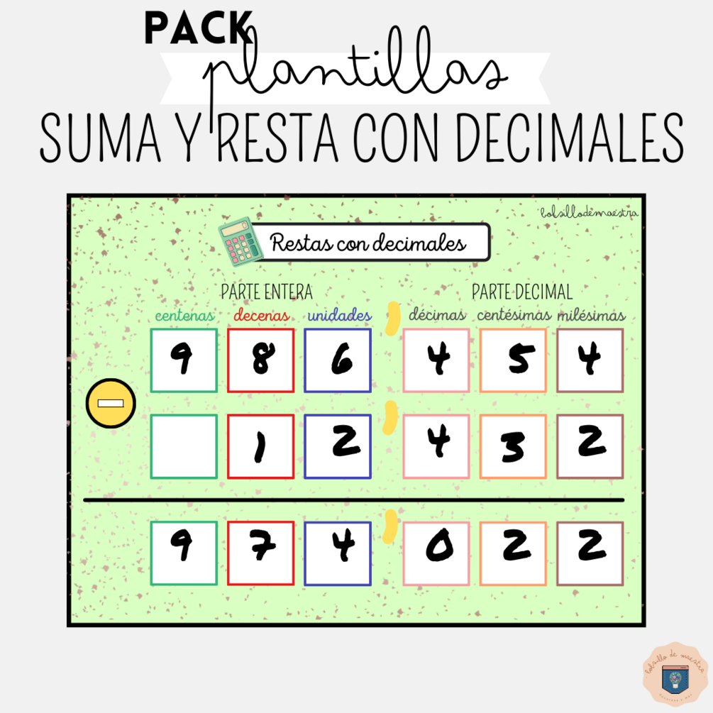 Plantillas suma y resta con decimales