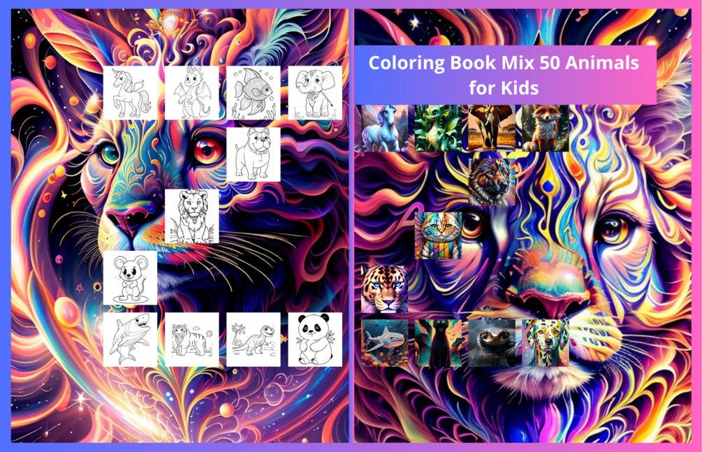 Coloring Book Mix 50 Animals for Kids