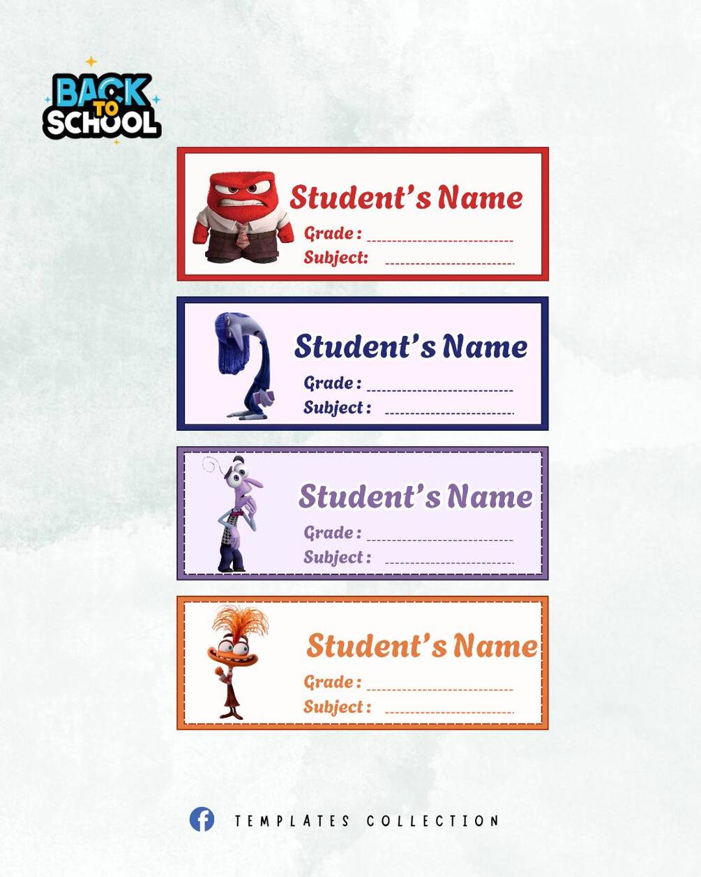 FREE NAME LABEL INSIDE OUT CHARACTERS