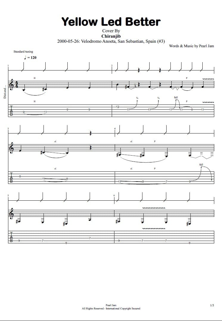 Yellow Led Better(Solo) by Pearl Jam - Tabs