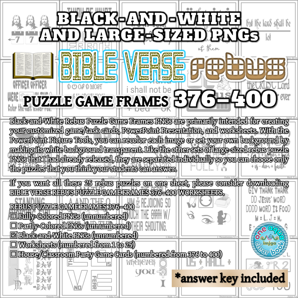 Black-and-White BIBLE VERSE Rebus Puzzle Game Frames 376–400 PNGs