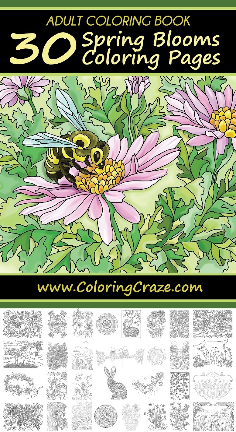 Spring Blooms Coloring Book (30 Illustrations)